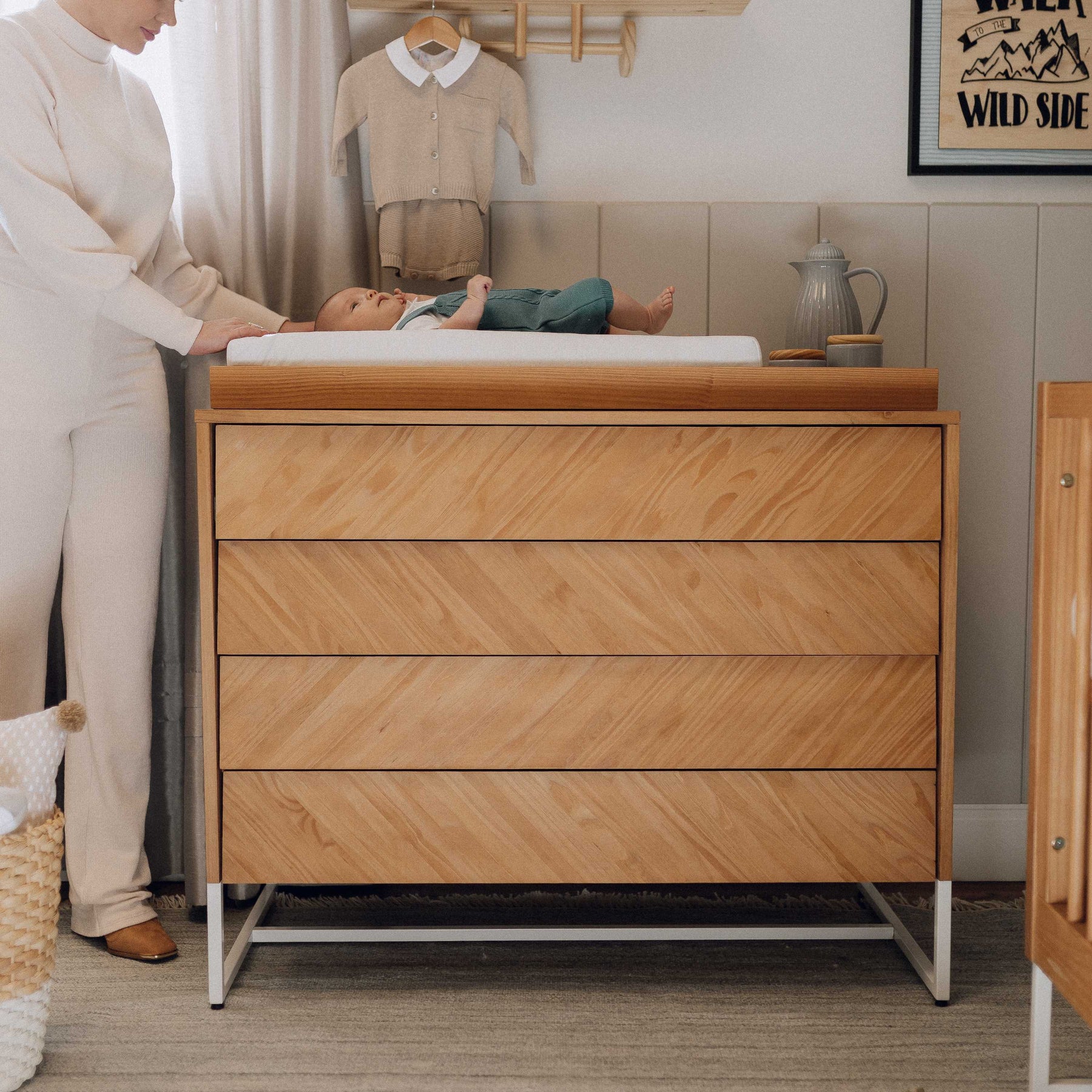 Retro Changing Tray in Hazelnut Solid Wood | Simply Nursery