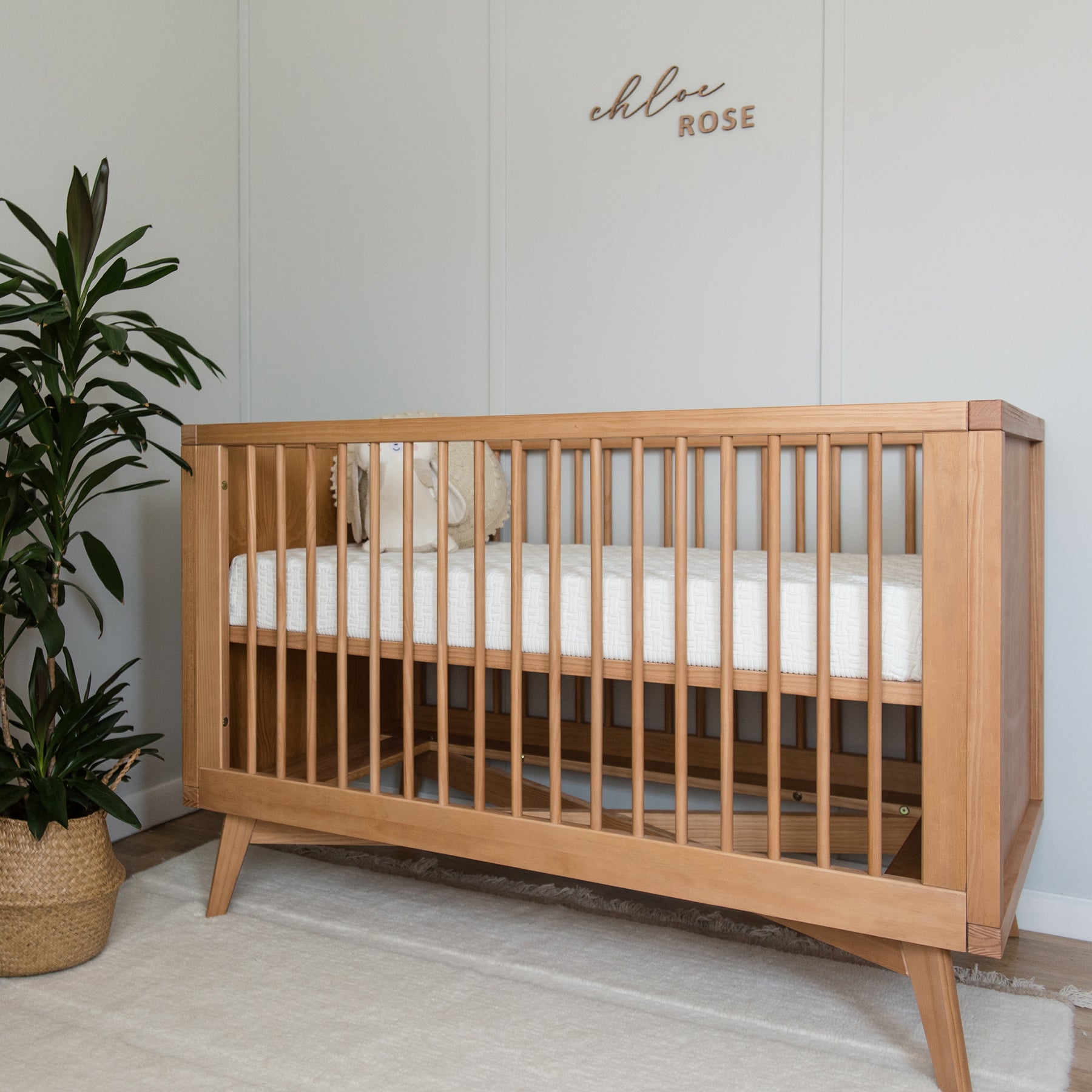 Mid-Century Crib and Conversion Kit Nursery Set in Hazelnut – Simply ...